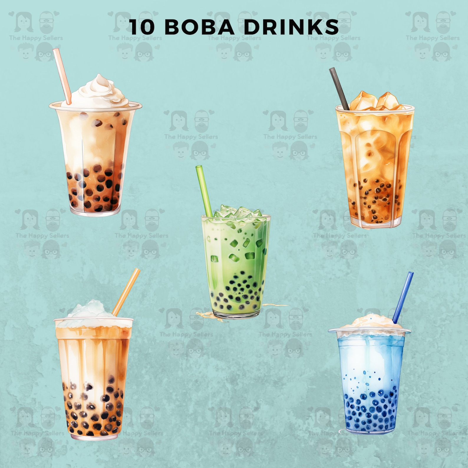 10 Boba Drinks Clipart Pack INSTANT DOWNLOAD 10 Delicious Bubble Tea ...