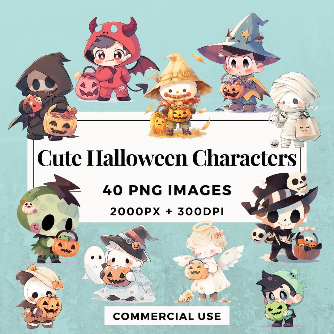 40 Cute Halloween Characters Clipart Pack INSTANT DOWNLOAD 40 Halloween ...