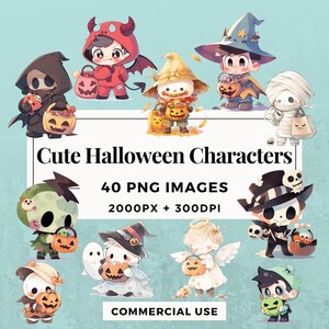 40 Cute Halloween Characters Clipart Pack INSTANT DOWNLOAD 40 Halloween ...