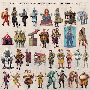 112 Fantasy Circus Characters Clipart Bundle - Instant Download, PNG ...