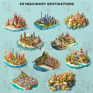 50 Imaginary Destinations Clipart Pack INSTANT DOWNLOAD 50 Destination ...