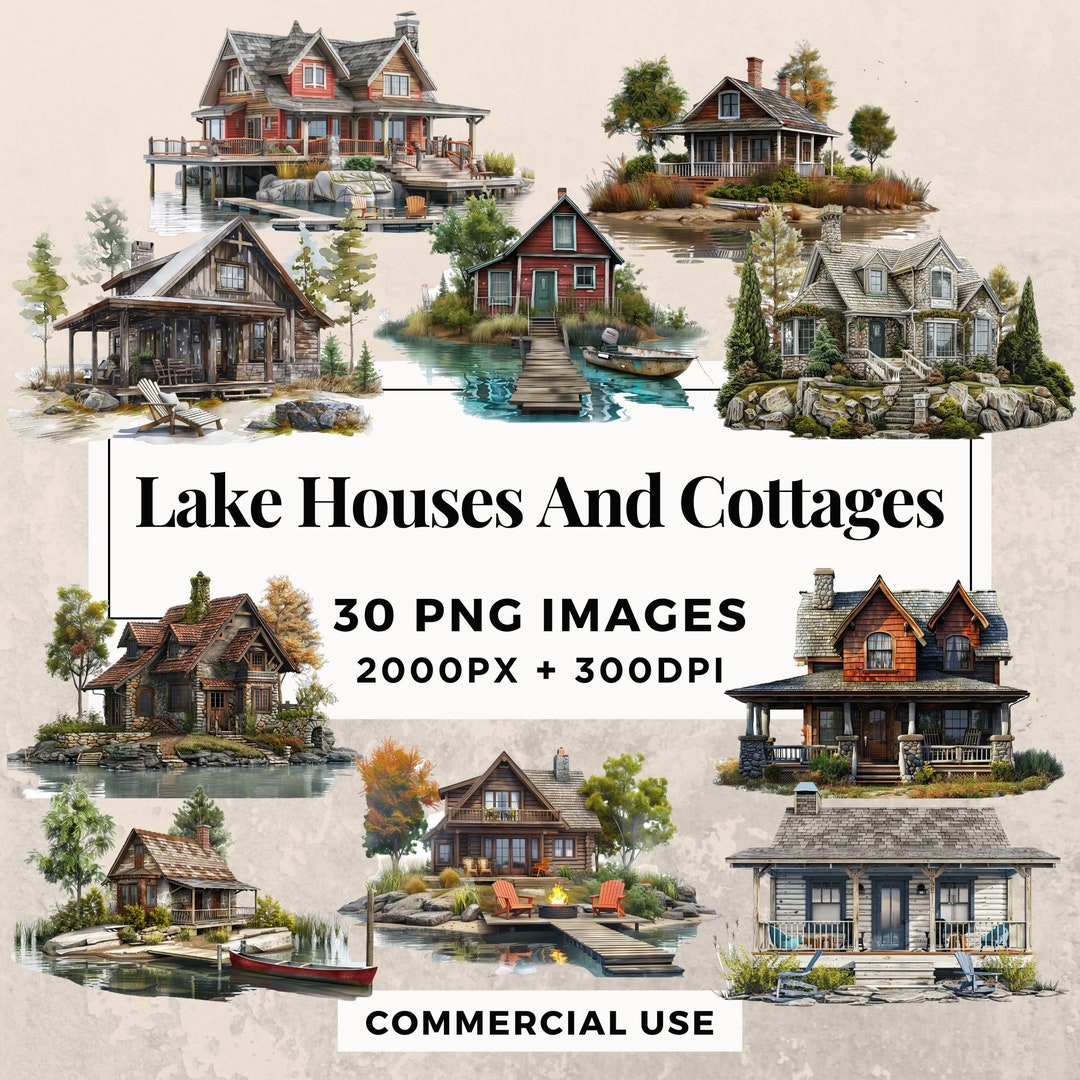 30 Lake Houses & Cottages Clipart Pack INSTANT DOWNLOAD 30 Charming ...