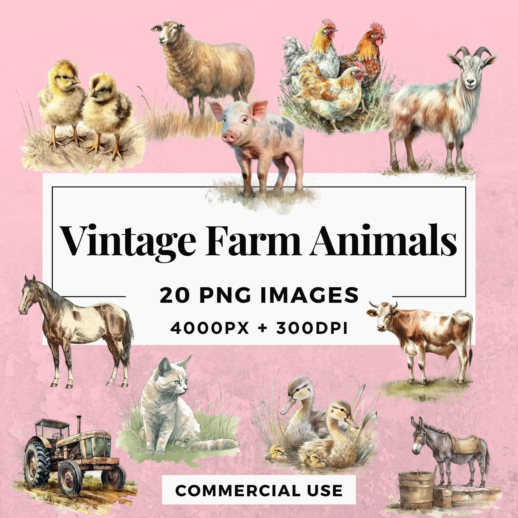 20 Vintage Farm Animals Clipart Pack INSTANT DOWNLOAD 20 Farm - Etsy Canada