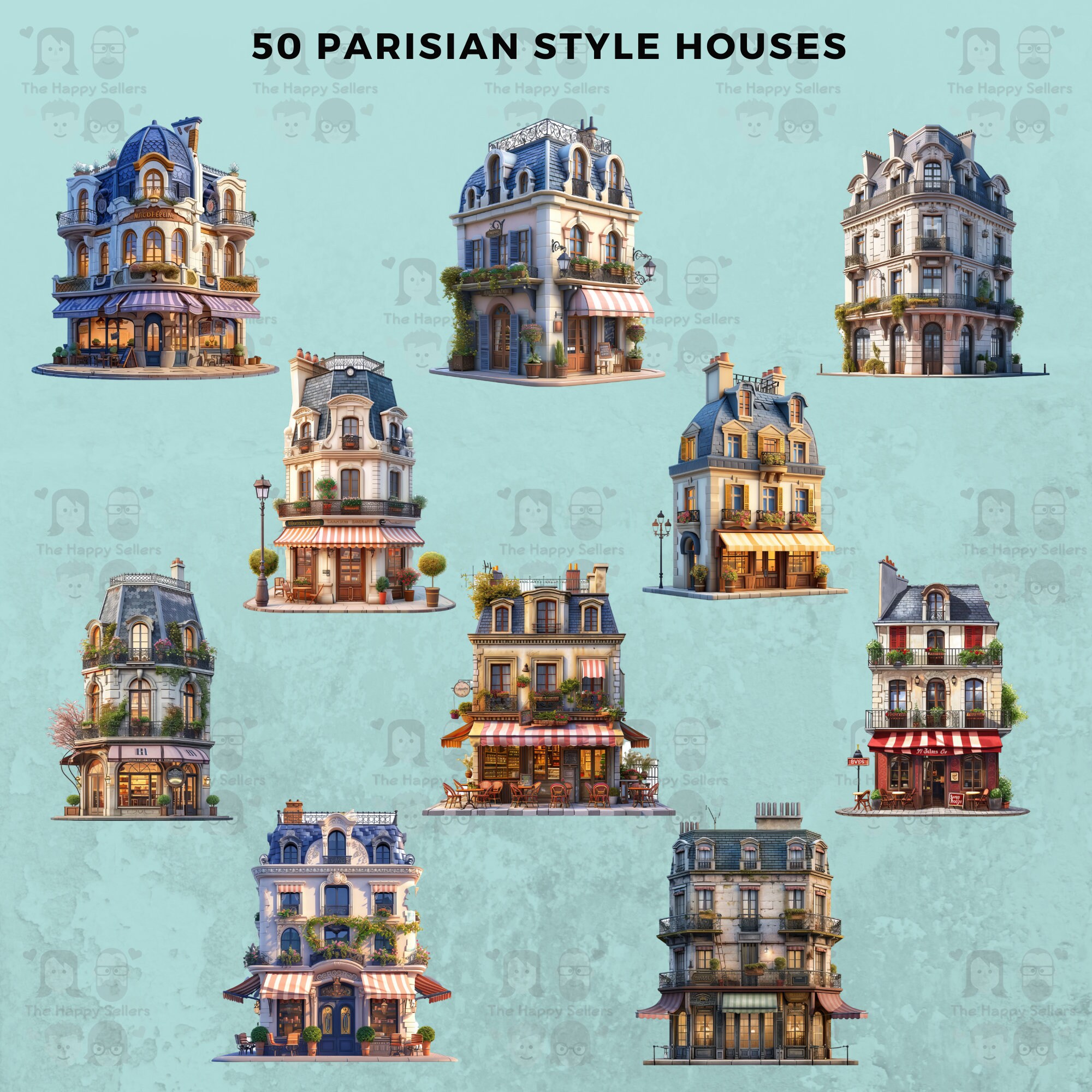 50 Parisian Style Houses Clipart Pack INSTANT DOWNLOAD 50 Parisian ...