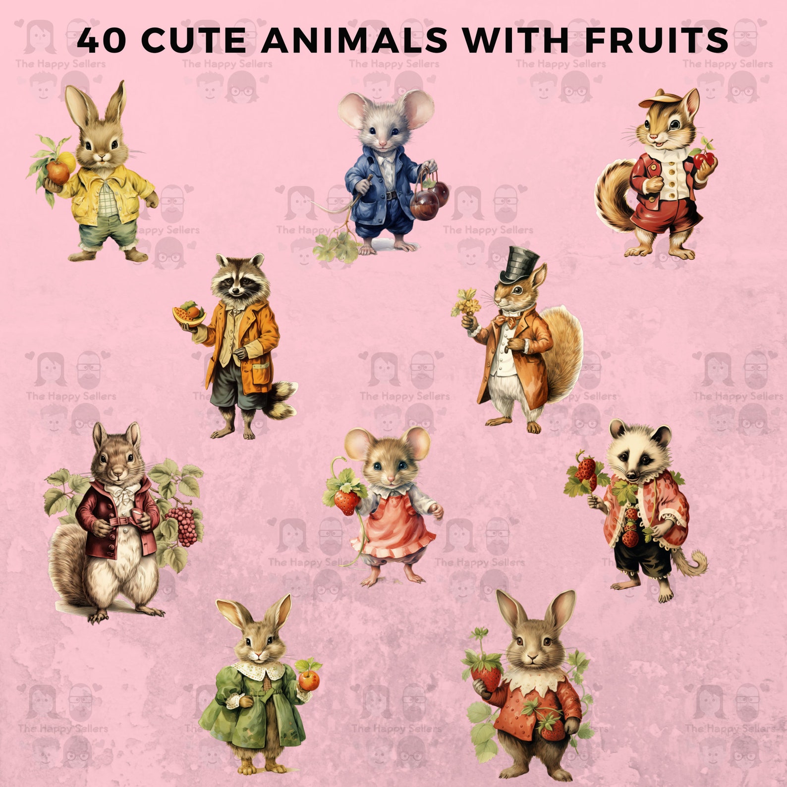 40 Cute Animals With Fruits Clipart Pack INSTANT DOWNLOAD Animal ...