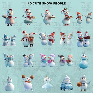 40 Cute Snow People Clipart Pack INSTANT DOWNLOAD Adorable Winter ...
