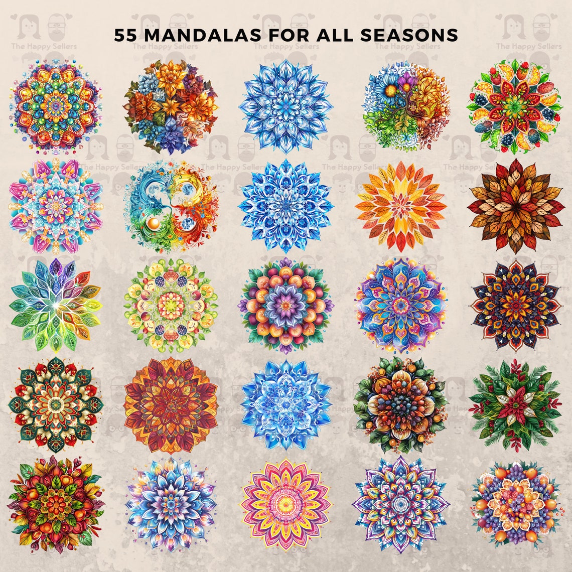 55 Mandalas for All Seasons Clipart Pack INSTANT DOWNLOAD 55 Beautiful ...