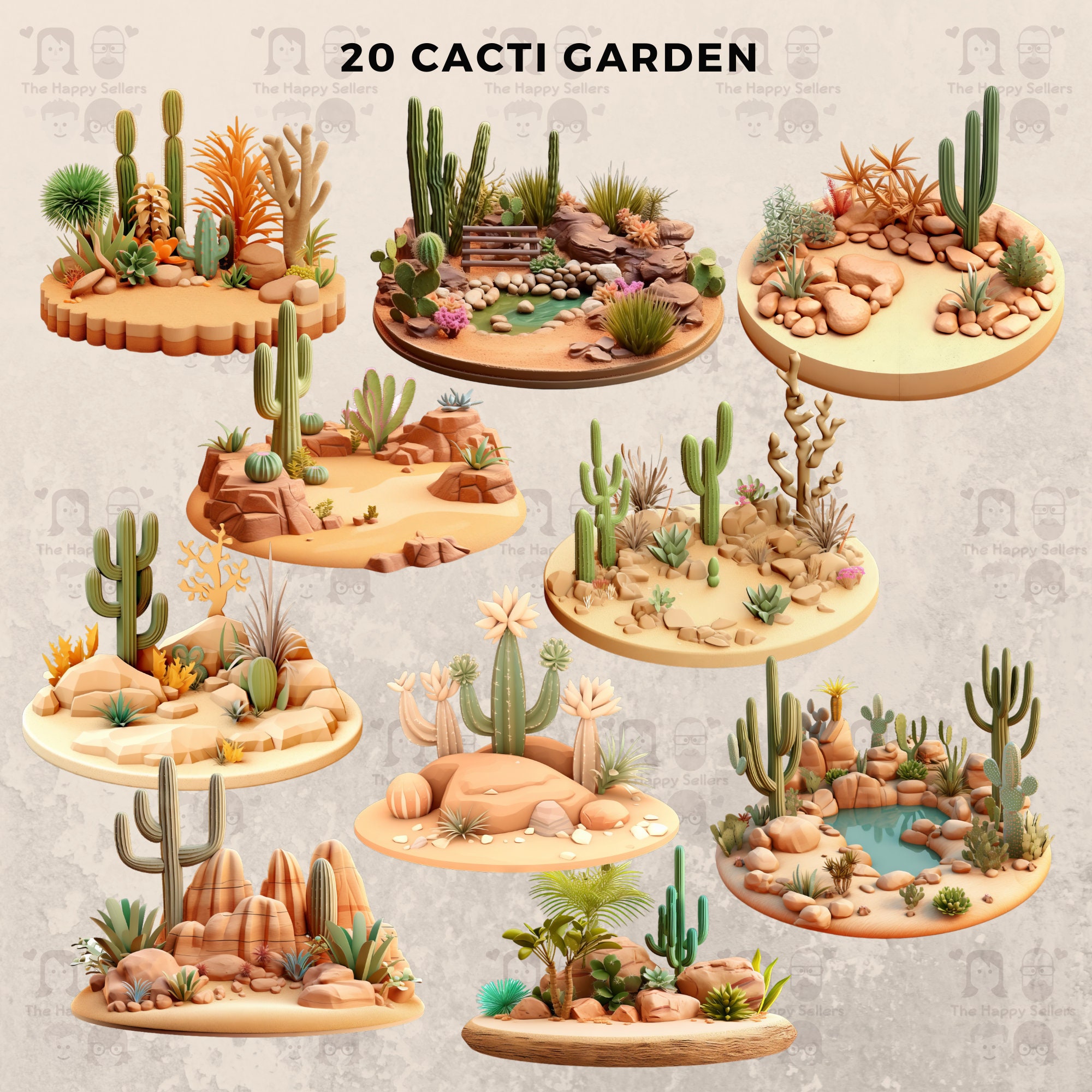 20 Cacti Garden Clipart Pack INSTANT DOWNLOAD 20 Vibrant - Etsy