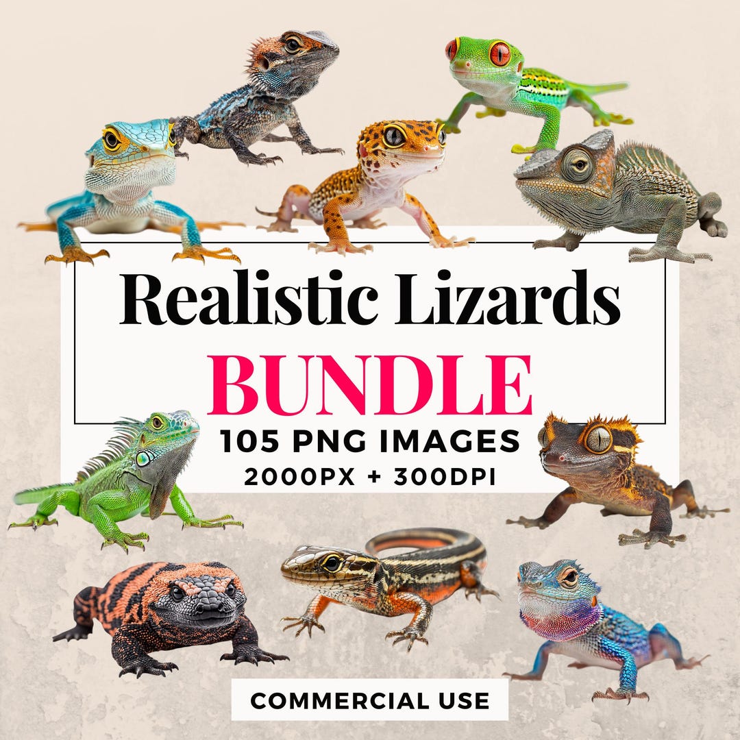 105 Realistic Lizards Clipart Bundle - Instant Download, Reptile Images ...