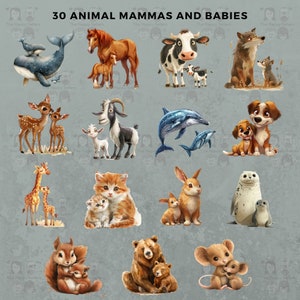 30 Animal Mammas and Babies Clipart Pack - INSTANT DOWNLOAD, PNG ...