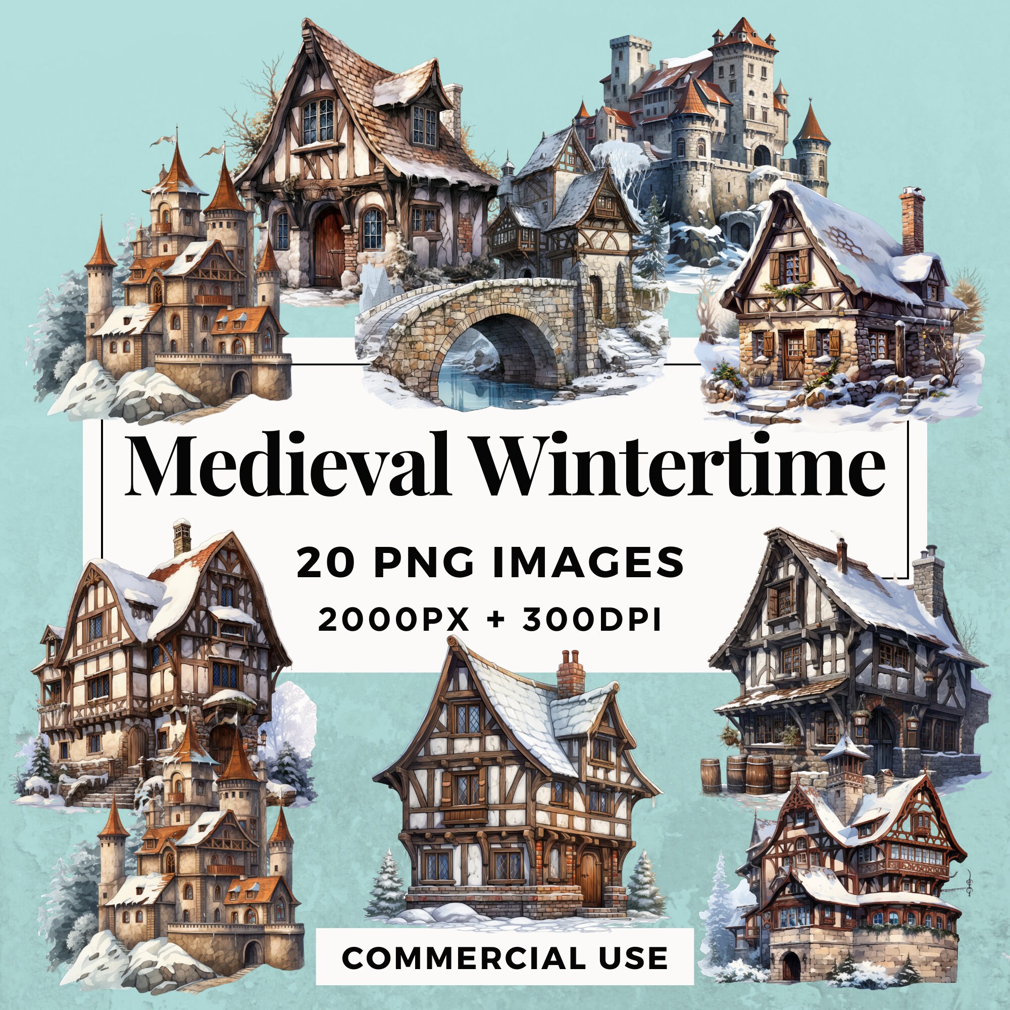 20 Medieval Wintertime Clipart Pack INSTANT DOWNLOAD 20 Medieval Winter ...