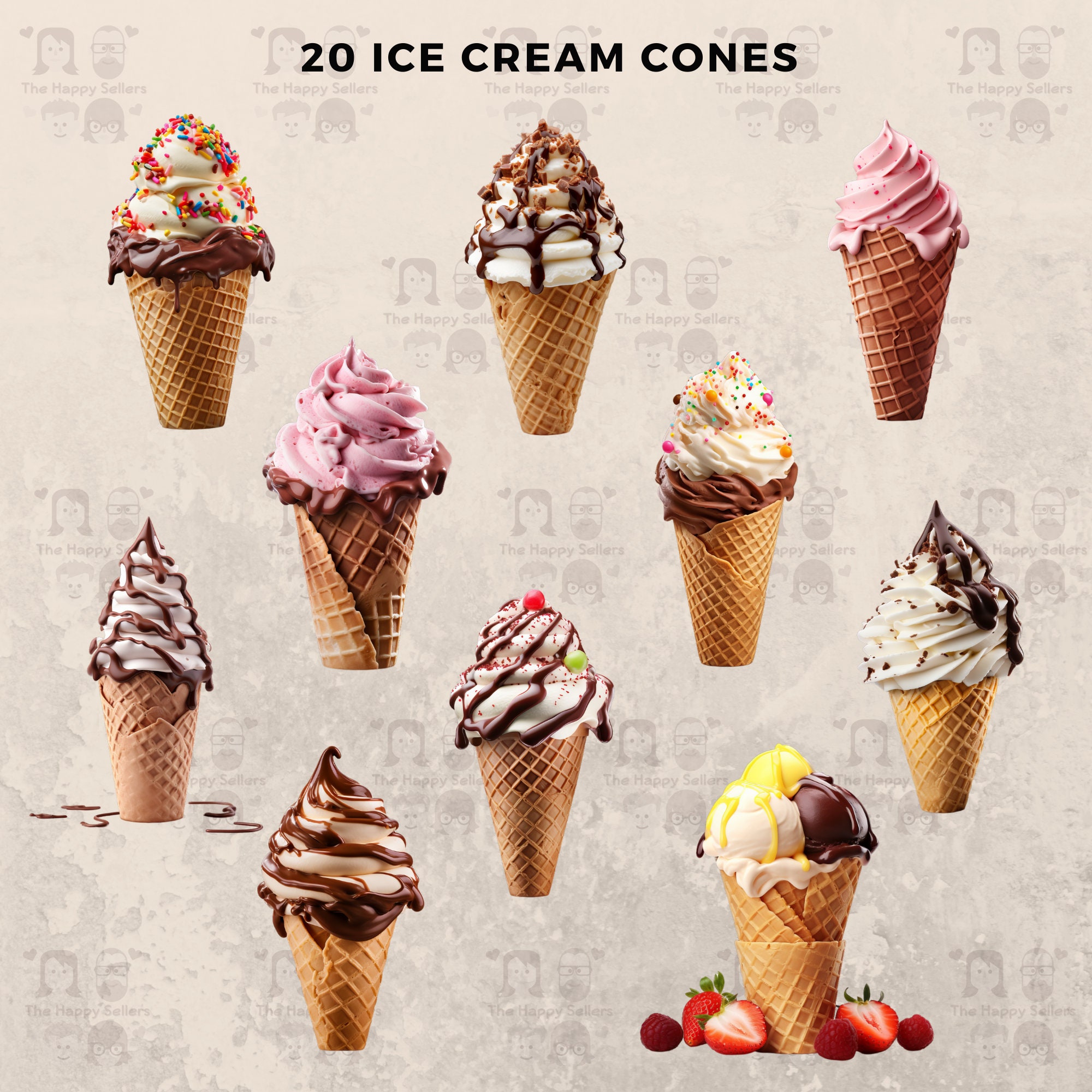 20 Ice Cream Cones Clipart Pack INSTANT DOWNLOAD 20 Ice Cream - Etsy UK
