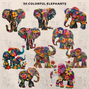 30 Colorful Elephants Clipart Pack INSTANT DOWNLOAD 30 Vibrant Elephant ...