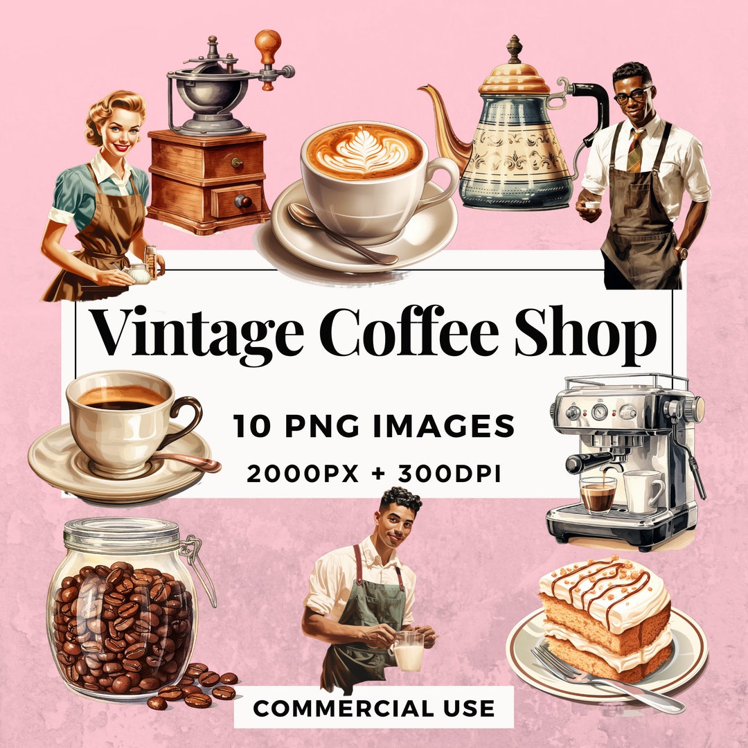 10 Vintage Coffee Shop Clipart Pack INSTANT DOWNLOAD 10 Coffee ...