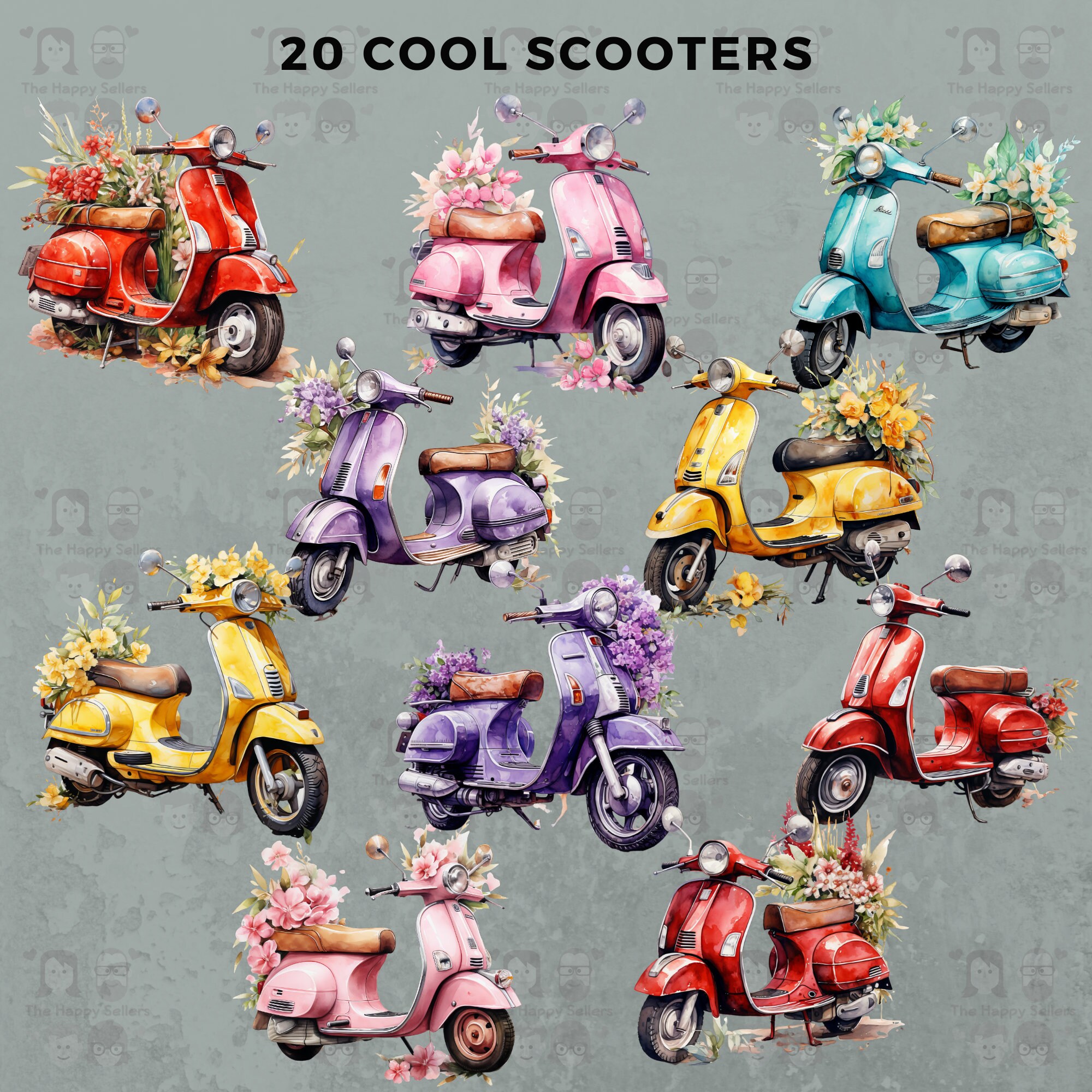 20 Cool Scooters Clipart Pack INSTANT DOWNLOAD 20 Stylish Scooter ...