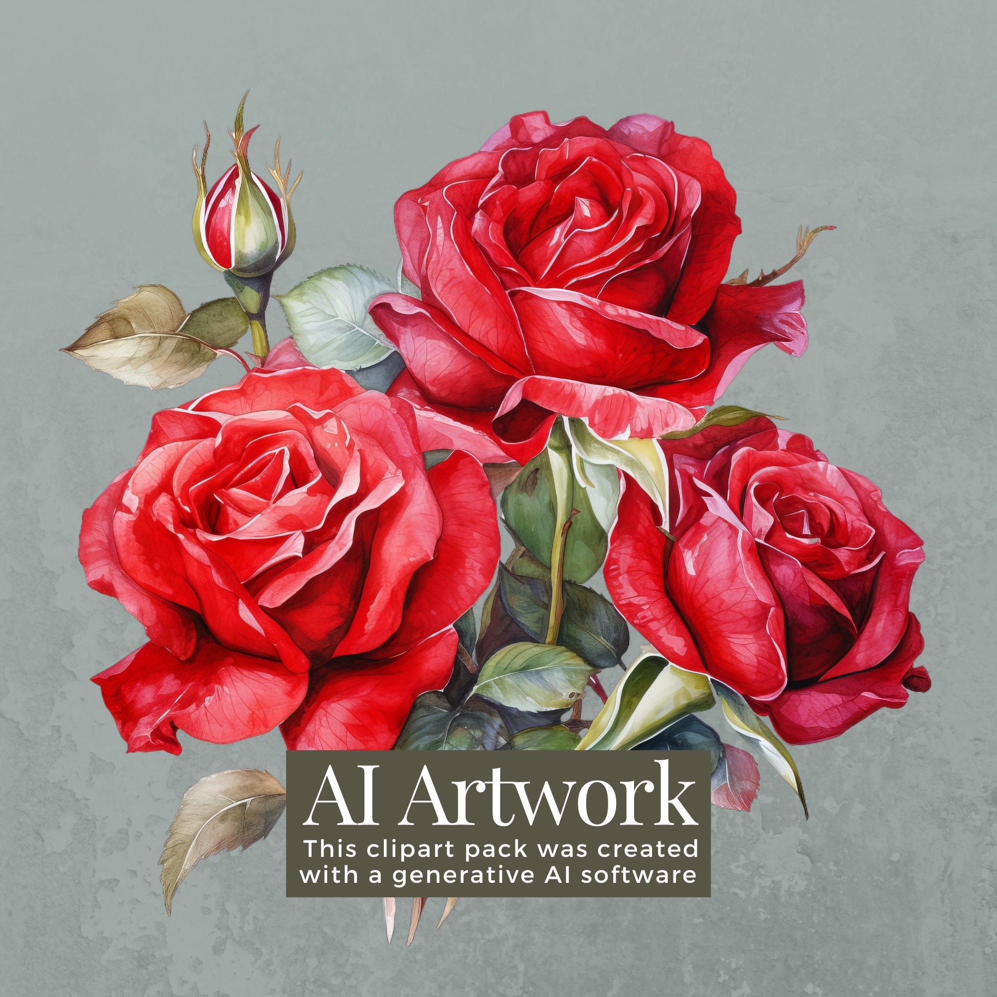 40 Watercolor Red Roses Clipart Pack INSTANT DOWNLOAD 40 Elegant Rose ...
