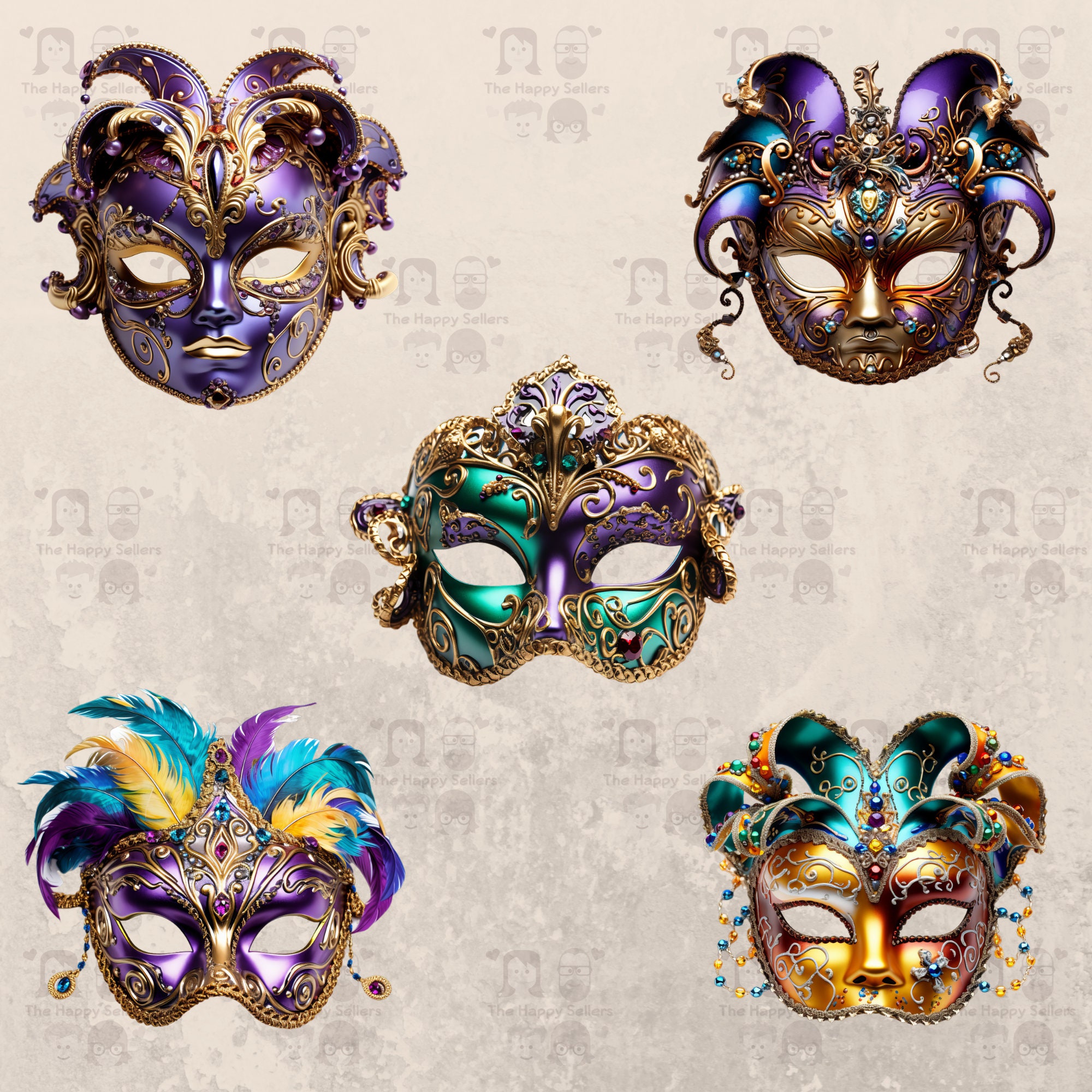20 Carnival Masks Clipart Pack INSTANT DOWNLOAD 20 Vibrant Carnival ...