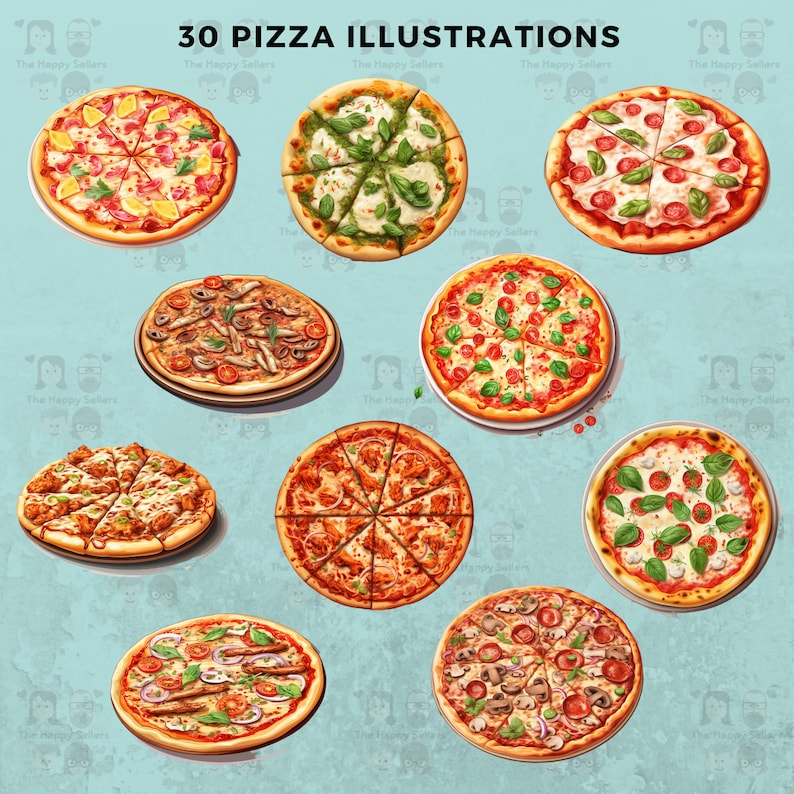 30 Pizzas Clipart Pack INSTANT DOWNLOAD 30 Delicious Pizza ...