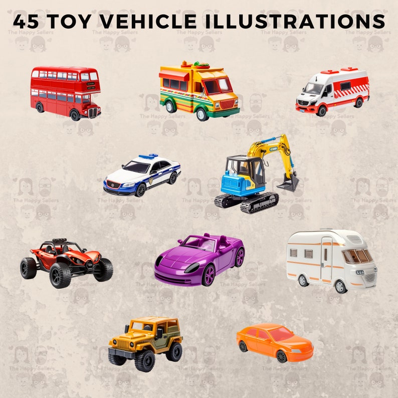 45 Toy Vehicles Clipart Pack INSTANT DOWNLOAD 45 Car Illustrations, PNG ...