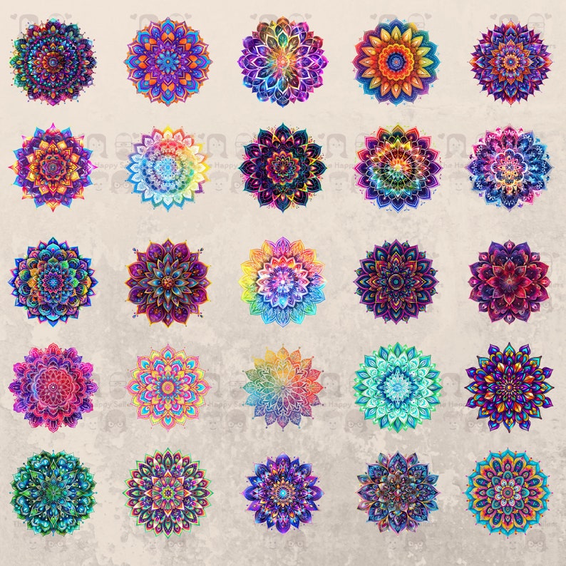 45 Bright Colors Mandalas Clipart Pack INSTANT DOWNLOAD 45 Vibrant ...