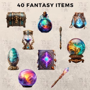 40 Fantasy Items Clipart Pack INSTANT DOWNLOAD 40 Magical Illustrations ...