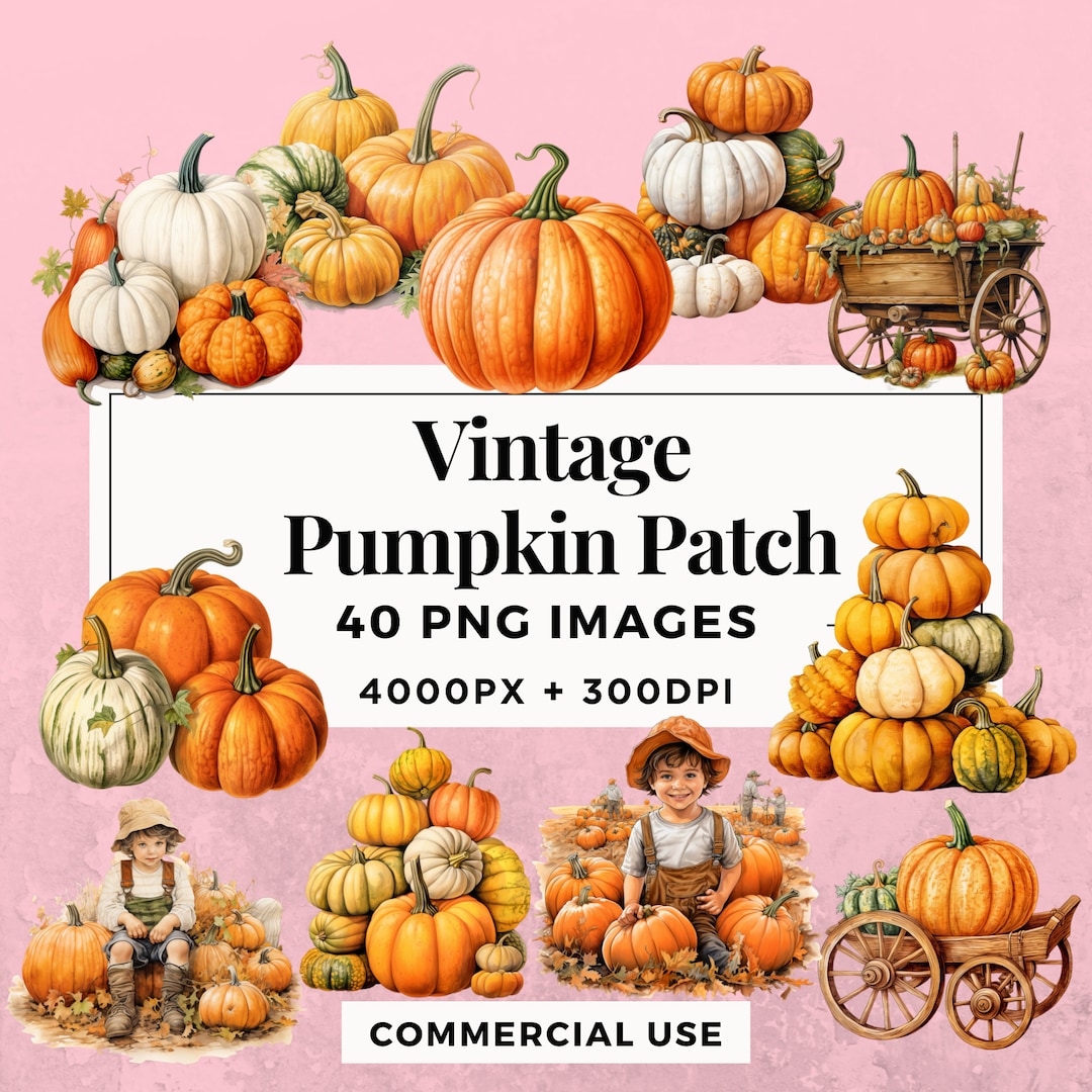 40 Vintage Pumpkin Patch Clipart Pack INSTANT DOWNLOAD 40 Classic Fall ...