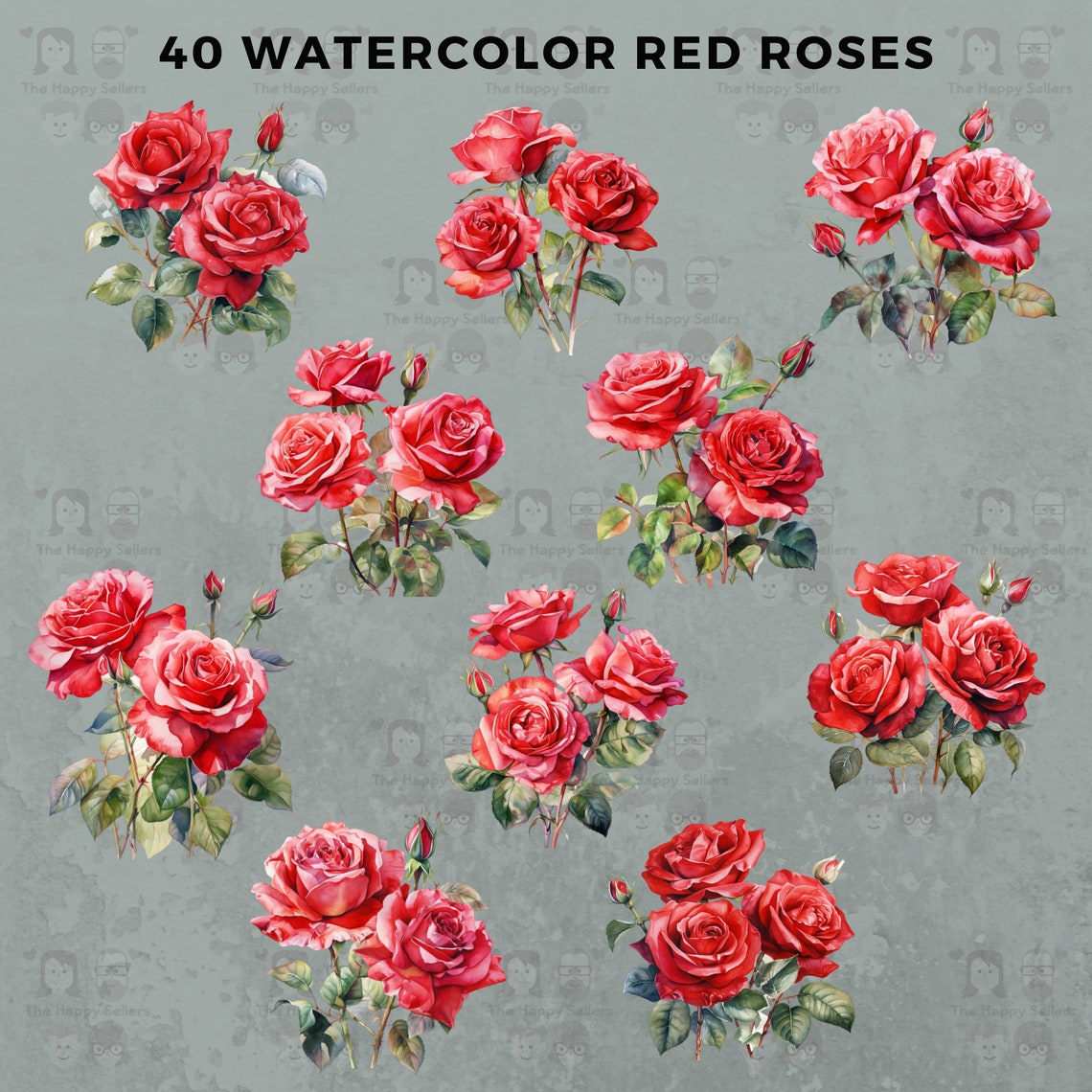 40 Watercolor Red Roses Clipart Pack INSTANT DOWNLOAD 40 - Etsy