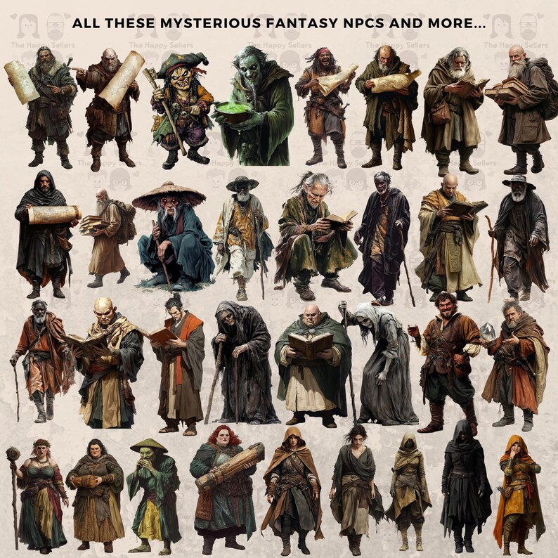95 Mysterious Fantasy Npcs Clipart Bundle - Instant Download, PNG ...
