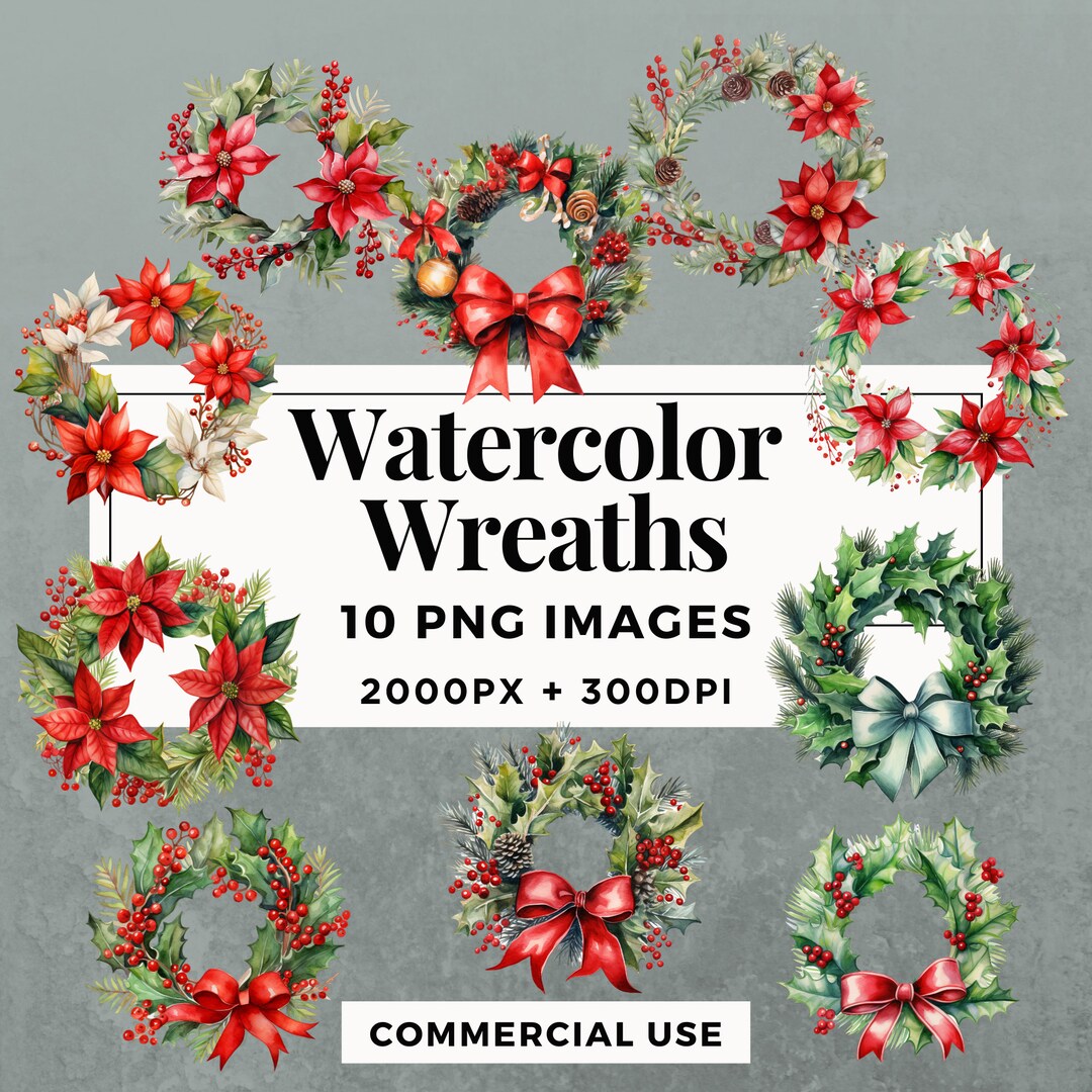 10 Watercolor Wreaths Clipart Pack INSTANT DOWNLOAD 10 Watercolor ...