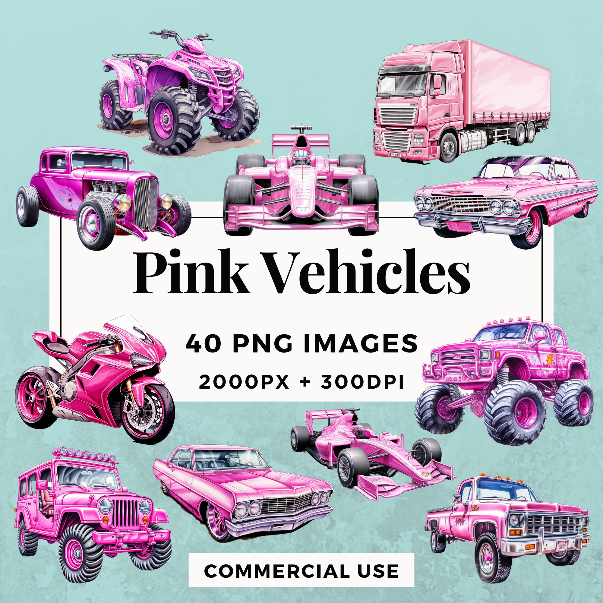 40 Pink Vehicles Clipart Pack INSTANT DOWNLOAD 40 Pink Vehicle ...