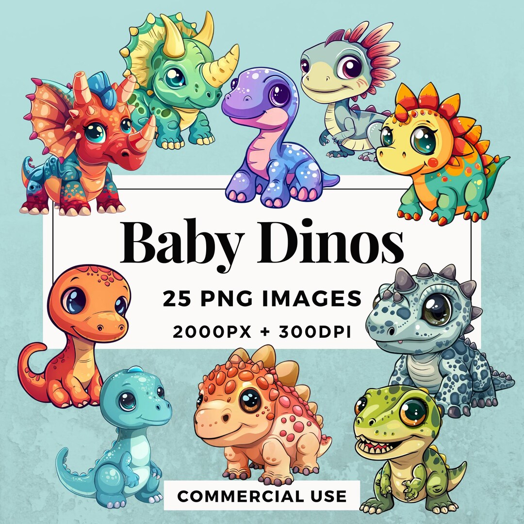 25 Baby Dinos Clipart Pack INSTANT DOWNLOAD 25 Adorable Dinosaur ...