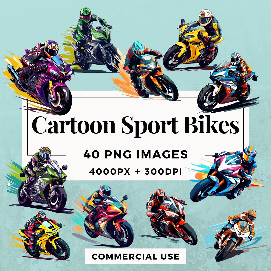 40 Cartoon Sport Bikes Clipart Pack INSTANT DOWNLOAD 40 Playful Sport ...