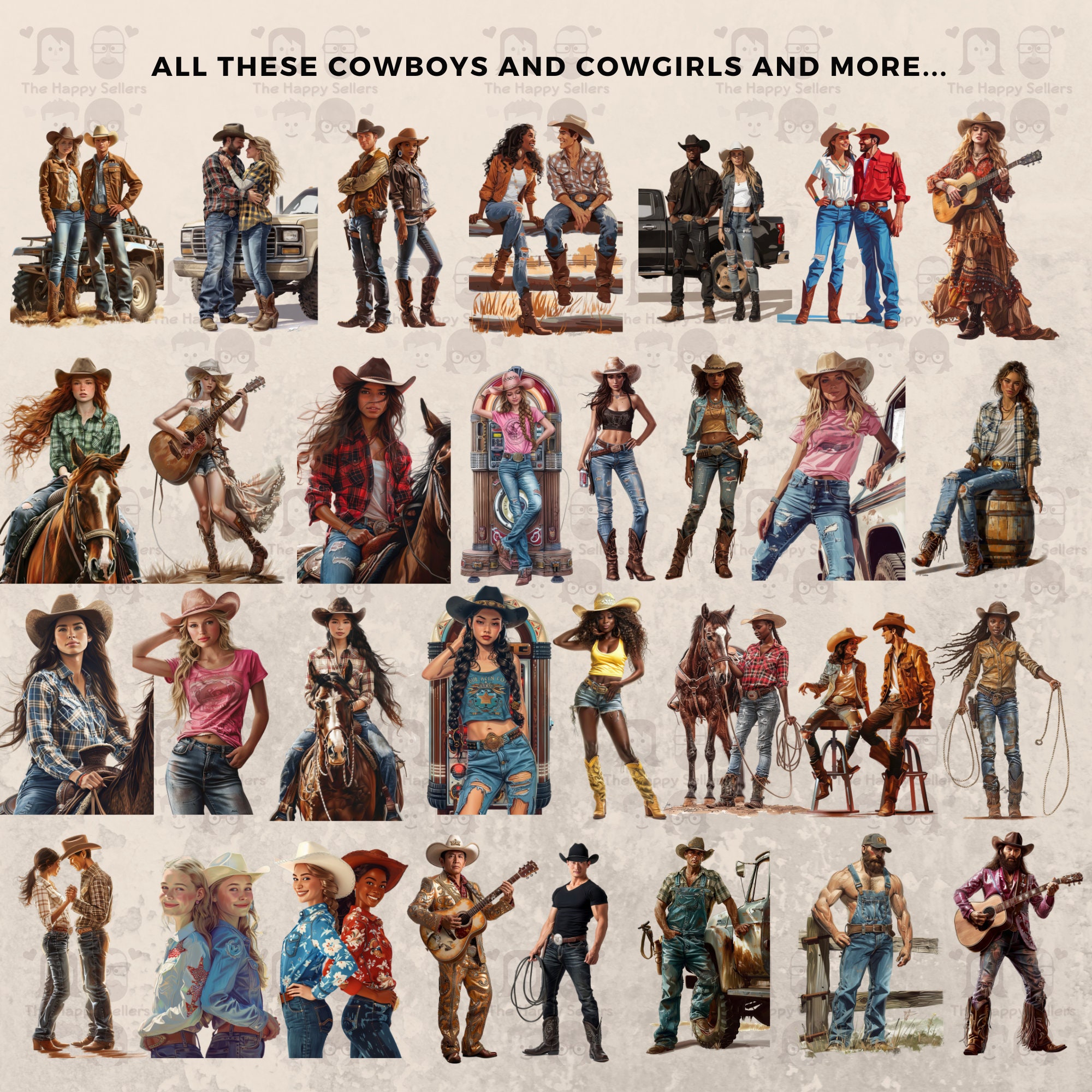 128 Cowboys and Cowgirls Clipart Bundle - Instant Download, Western ...