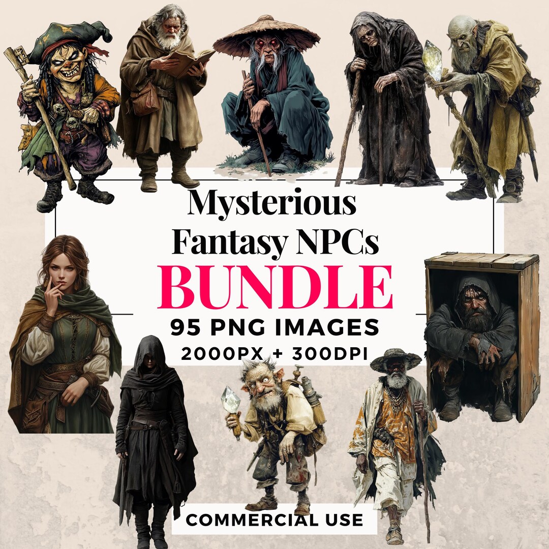 95 Mysterious Fantasy Npcs Clipart Bundle - Instant Download, PNG ...