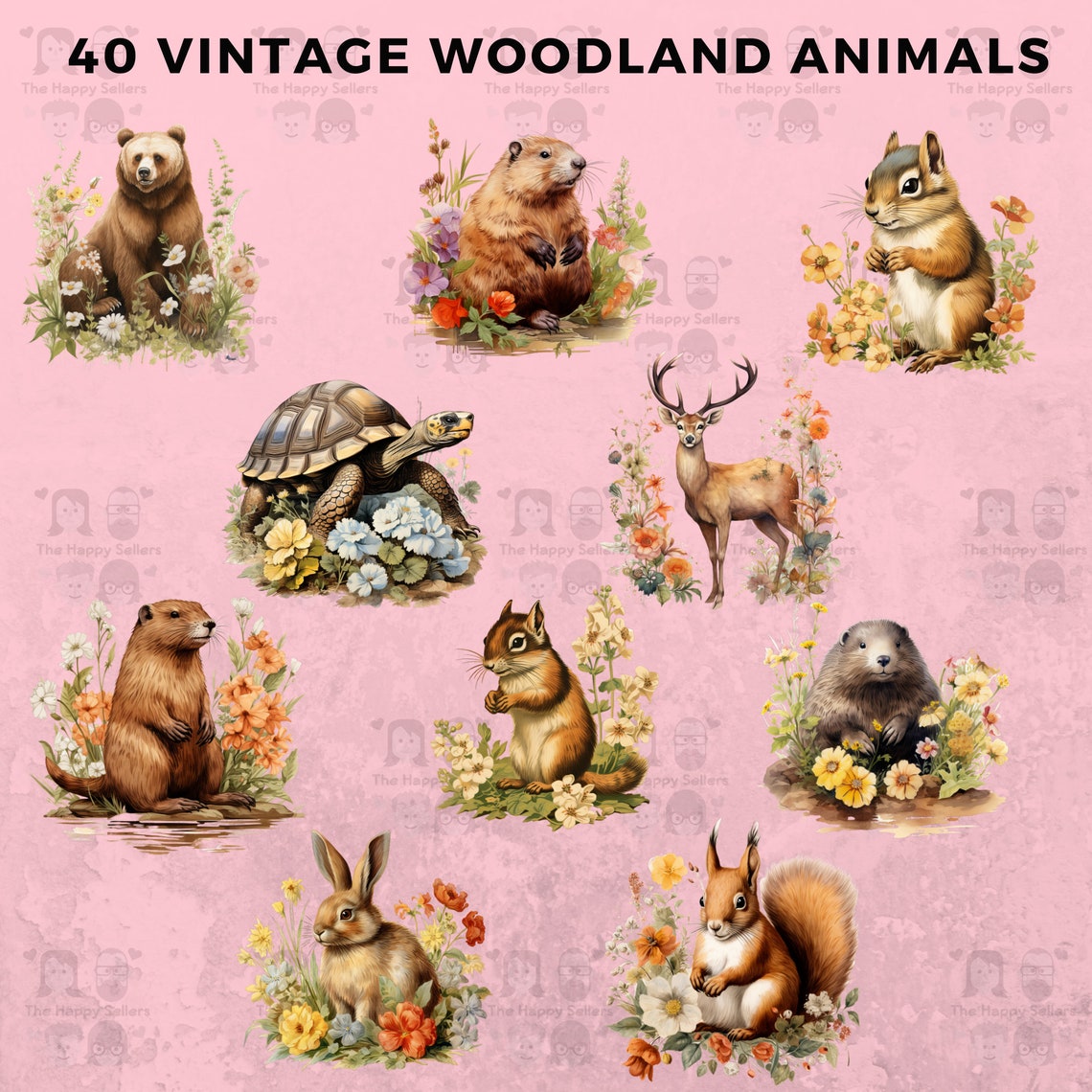 40 Vintage Woodland Animals Clipart Pack INSTANT DOWNLOAD Nostalgic ...