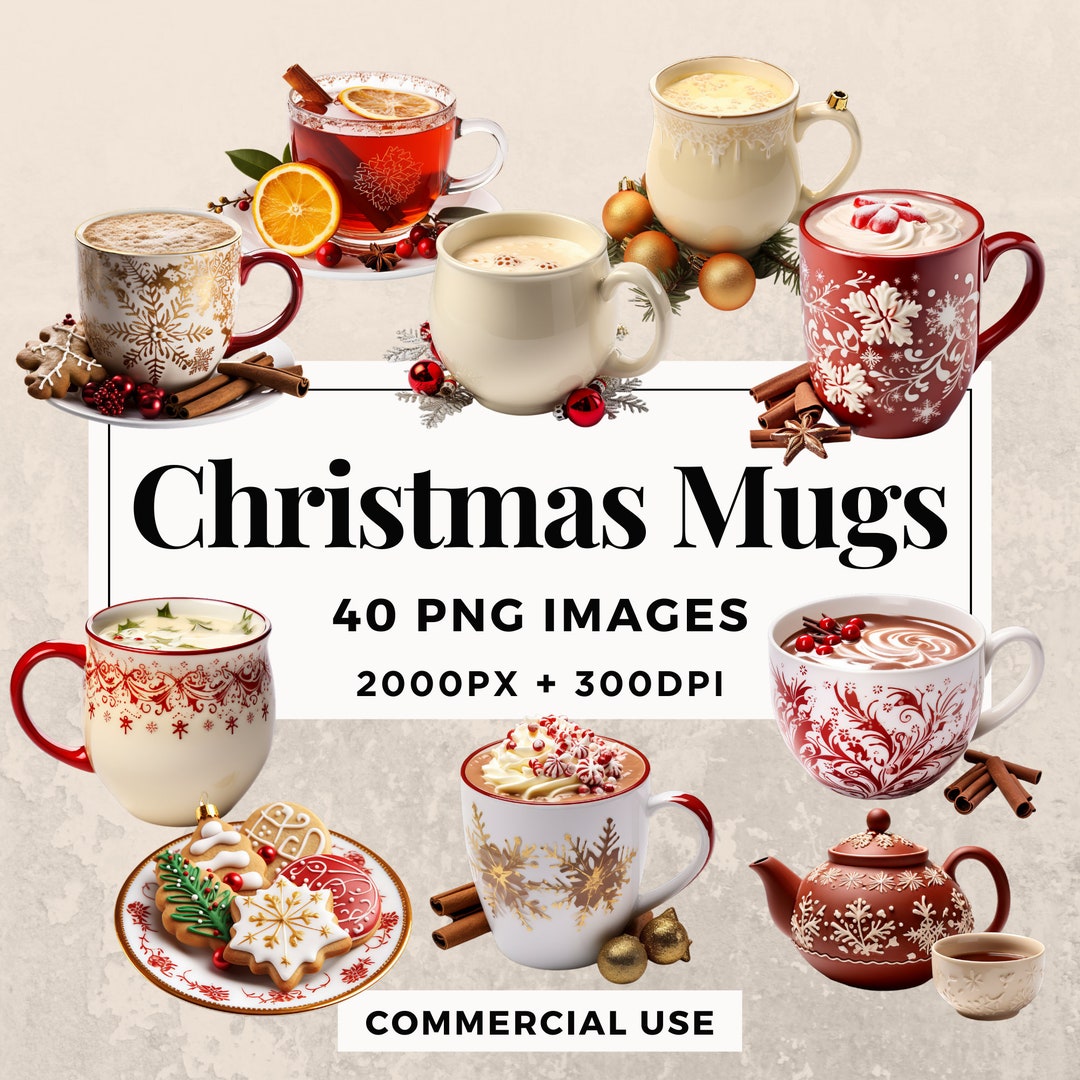 40 Christmas Mugs Clipart Pack INSTANT DOWNLOAD 40 Festive Holiday Mug ...