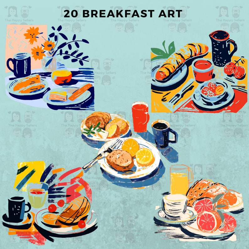 20 Breakfast Art Clipart Pack INSTANT DOWNLOAD 20 Artistic Breakfast ...