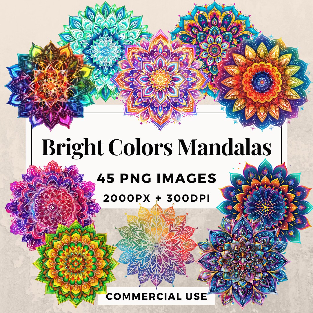 45 Bright Colors Mandalas Clipart Pack INSTANT DOWNLOAD 45 Vibrant ...