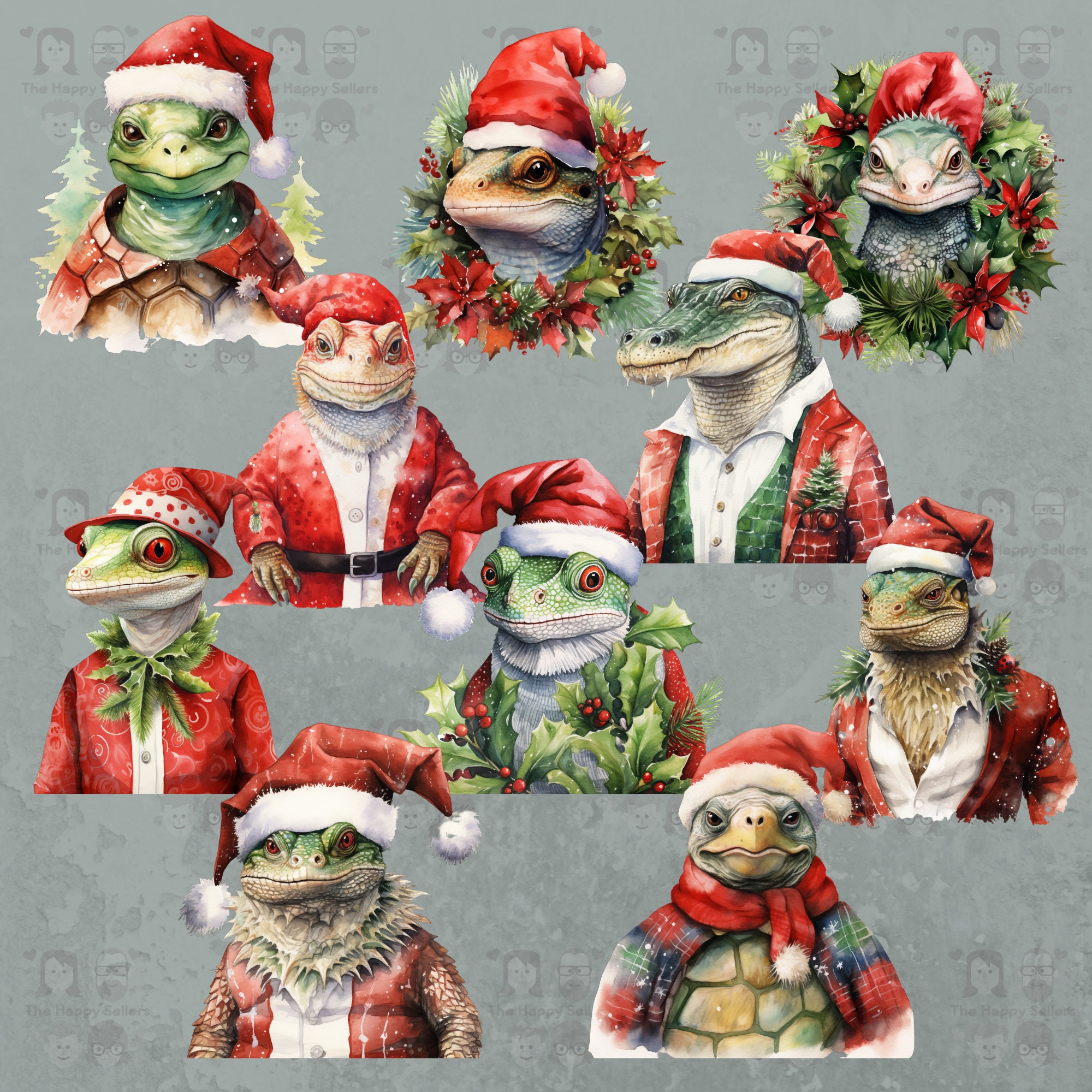30 Christmas Reptiles Clipart Pack INSTANT DOWNLOAD 30 Festive - Etsy
