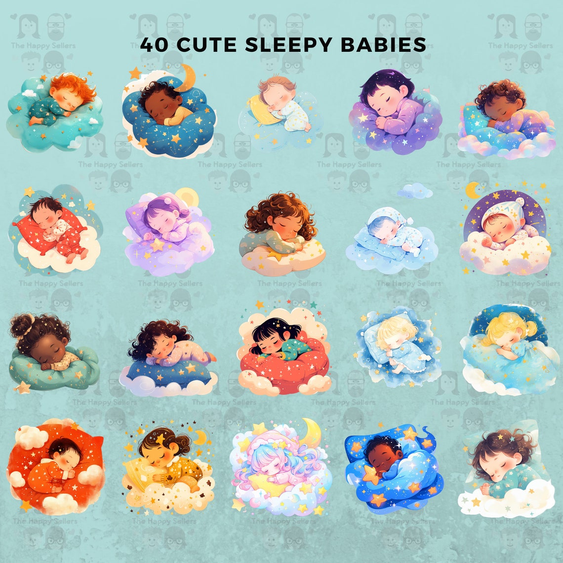 40 Cute Sleepy Babies Clipart Pack INSTANT DOWNLOAD 40 Adorable Baby ...
