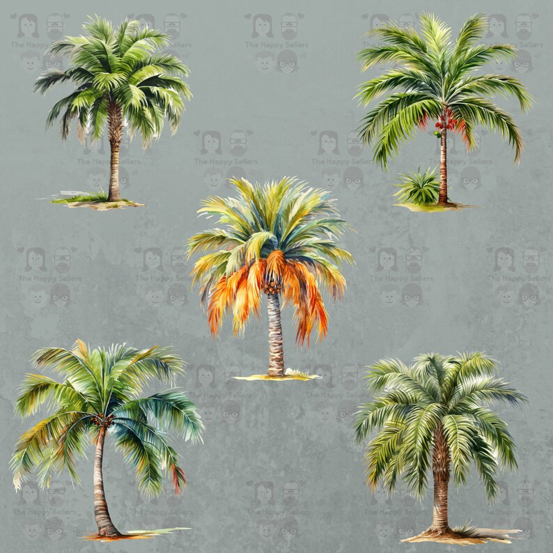 10 Palm Trees Clipart Pack INSTANT DOWNLOAD 10 Tropical Palm Tree ...