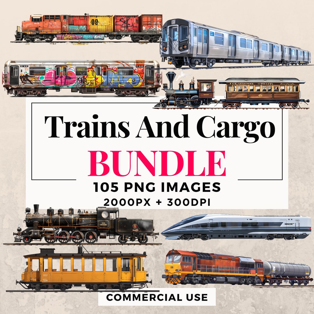 105 Trains and Cargo Clipart Bundle - Instant Download, Transport ...