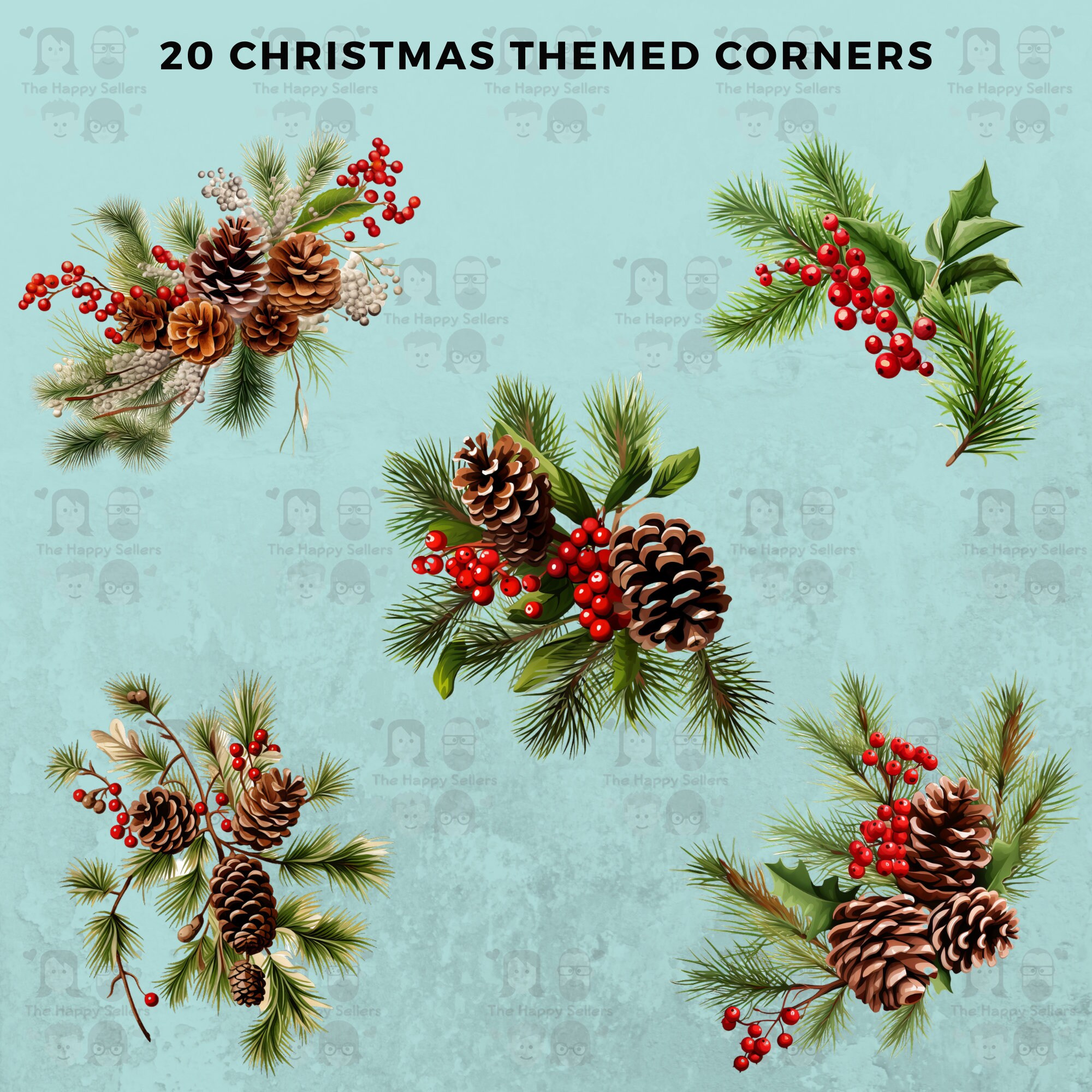 20 Christmas Themed Corners Clipart Pack INSTANT DOWNLOAD 20 Festive ...