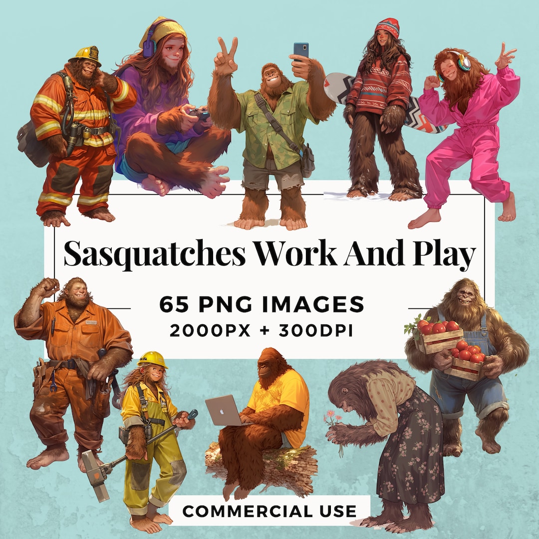 65 Sasquatches Work and Play Clipart Pack INSTANT DOWNLOAD 65 Sasquatch ...