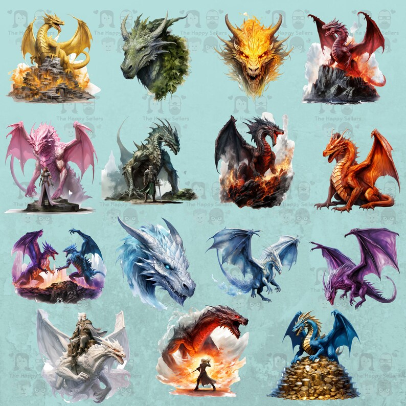 60 Dragons Clipart Pack INSTANT DOWNLOAD 60 Unique Dragon - Etsy