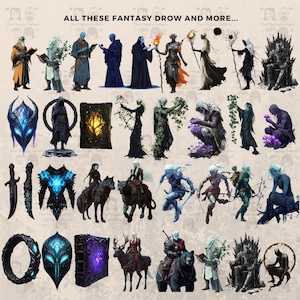 155 Fantasy Drow Clipart Bundle - Instant Download 155 Dark Elf PNG ...