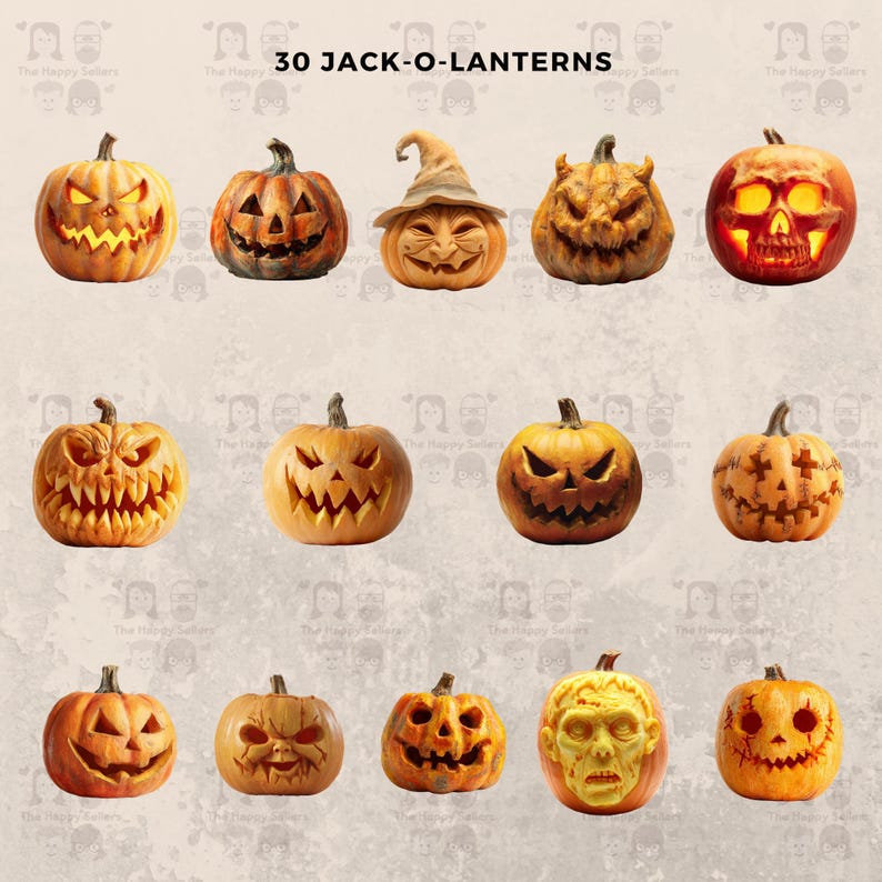 30 Jack-o-lanterns Clipart Pack INSTANT DOWNLOAD 30 Pumpkin ...
