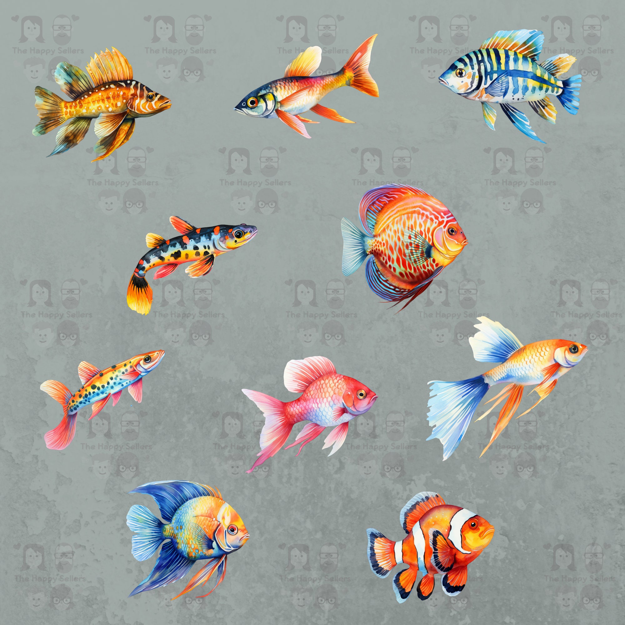40 Watercolor Tropical Fish Clipart Pack INSTANT DOWNLOAD 40 Vibrant ...
