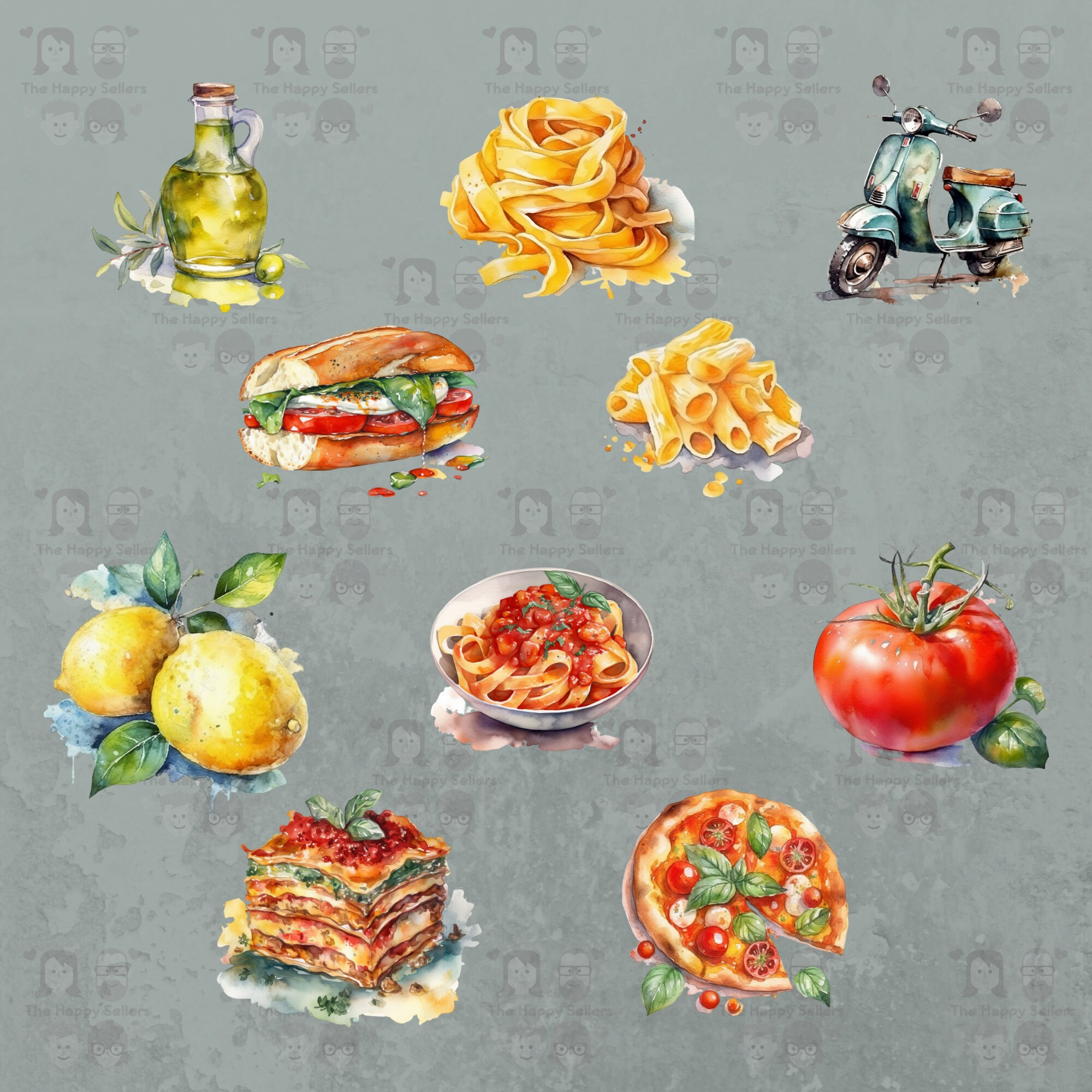 53 Watercolor Italian Foods Clipart Pack INSTANT DOWNLOAD Food Art, PNG ...