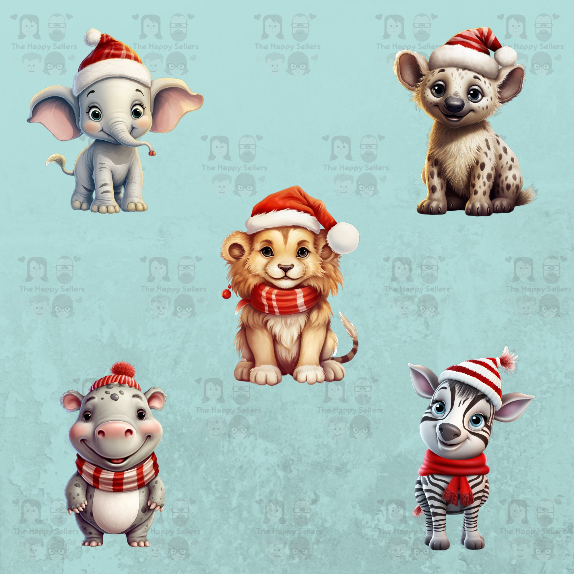 20 Christmas Safari Animals Clipart Pack INSTANT DOWNLOAD 20 - Etsy